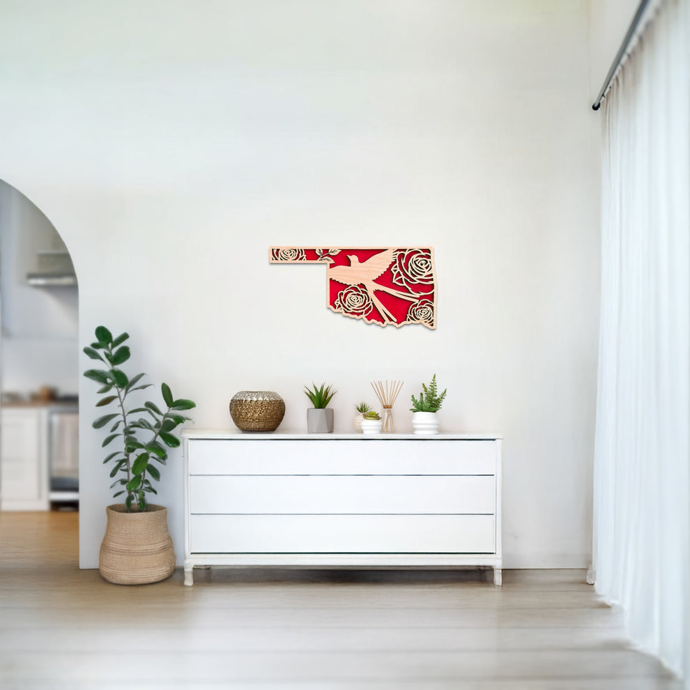 Scissortail Fly-catcher with Oklahoma Roses – The Curious Bison