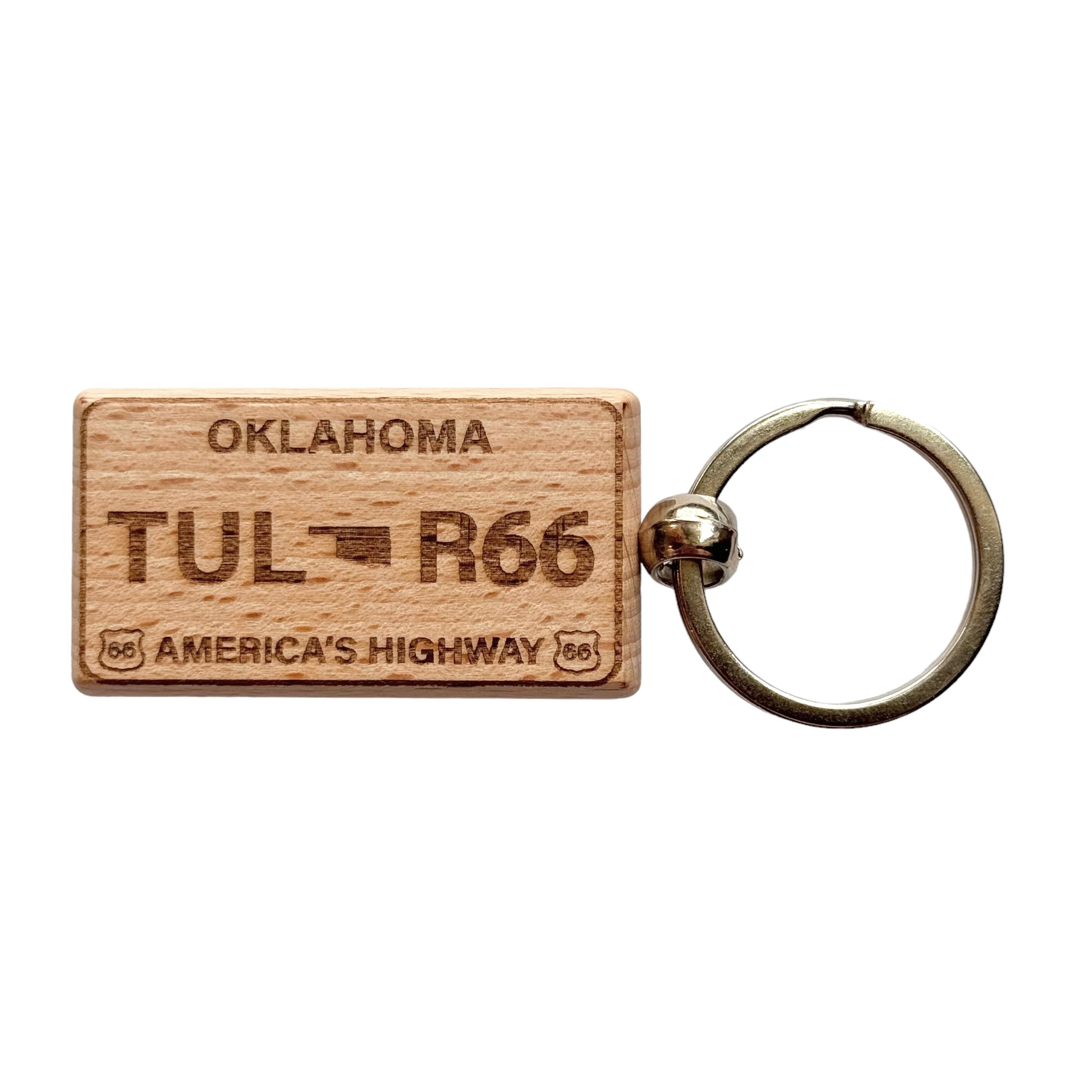 Tulsa Route 66 License Plate Wood Keychain – The Curious Bison